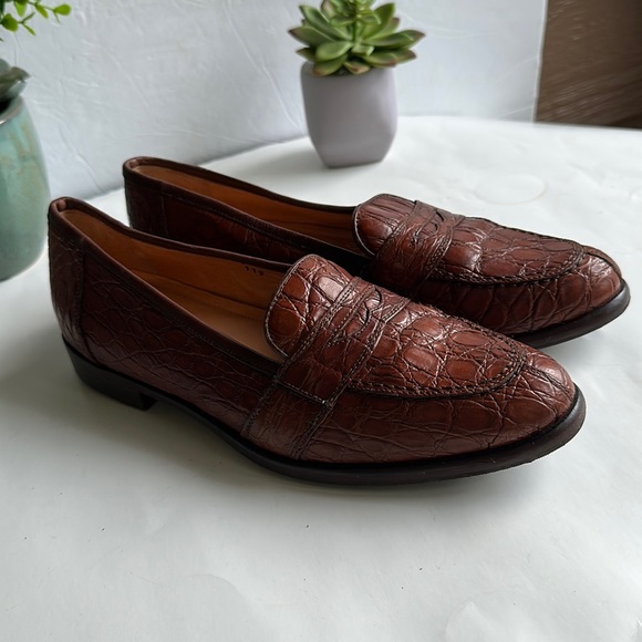 Zelli | Shoes | Zelli 1119tuscany Crocodile Penny Loafers In Chestnut ...